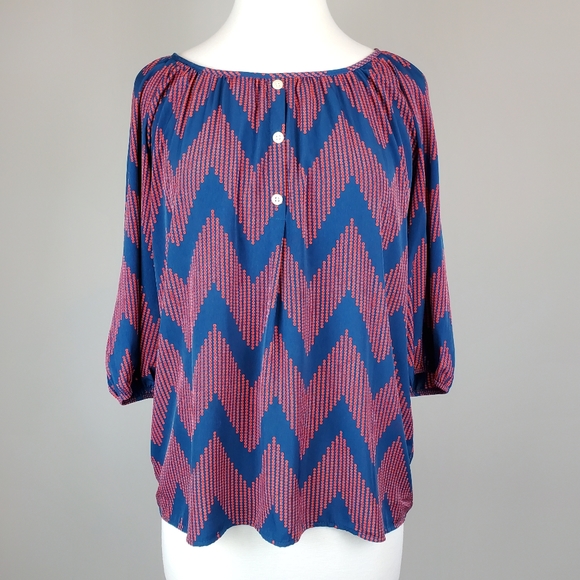 glam | Tops | Navy Red Chevron Top S | Poshmark